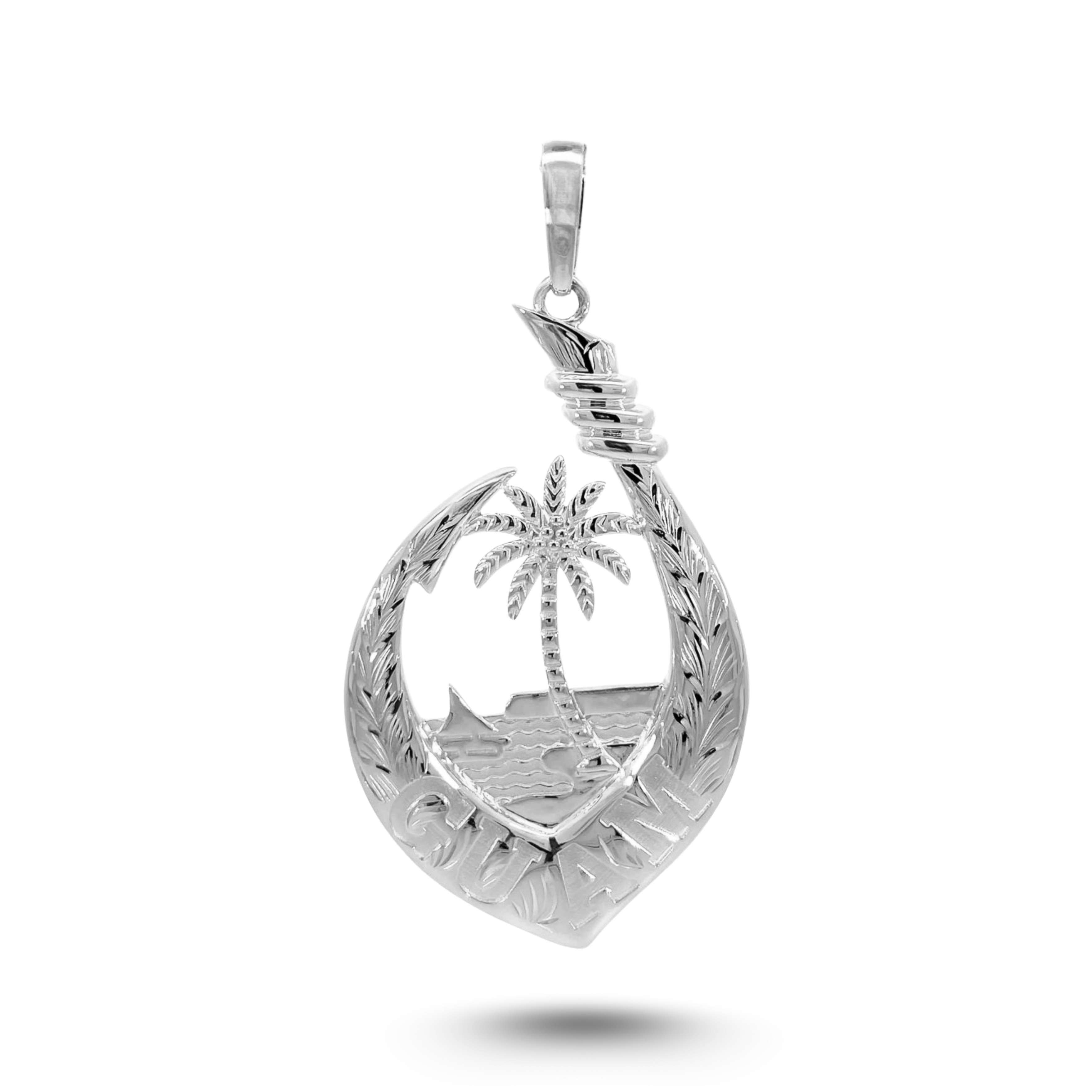 14K White Gold Guam Seal Guam Leaf Fish Hook Pendant – Vince Jewelers