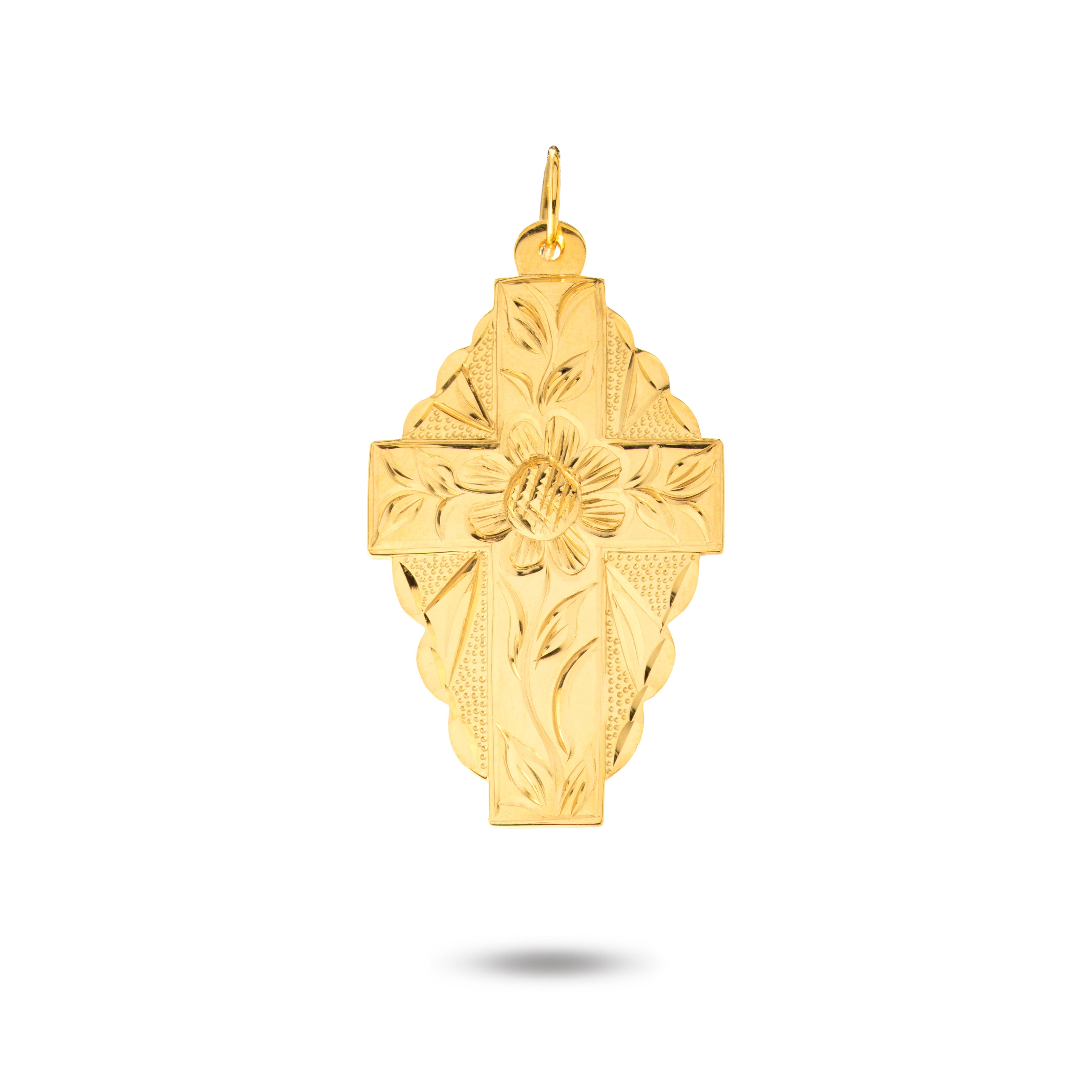 14K Yellow Gold Flower Spanish Cross Pendant – Vince Jewelers